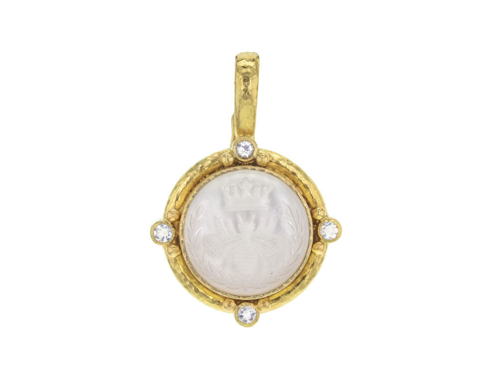 Rock Crystal "Queen Bee" Pendant With Four Moonstone & Gold Dots With ...